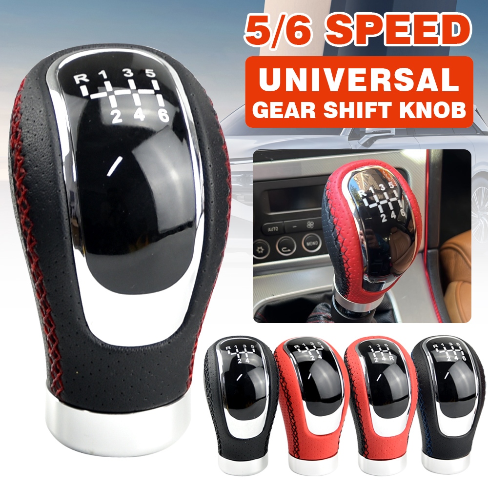 5 Speed Gear Lever Shift Knob Red Leather Manual Shift Lever Gear Knob ...