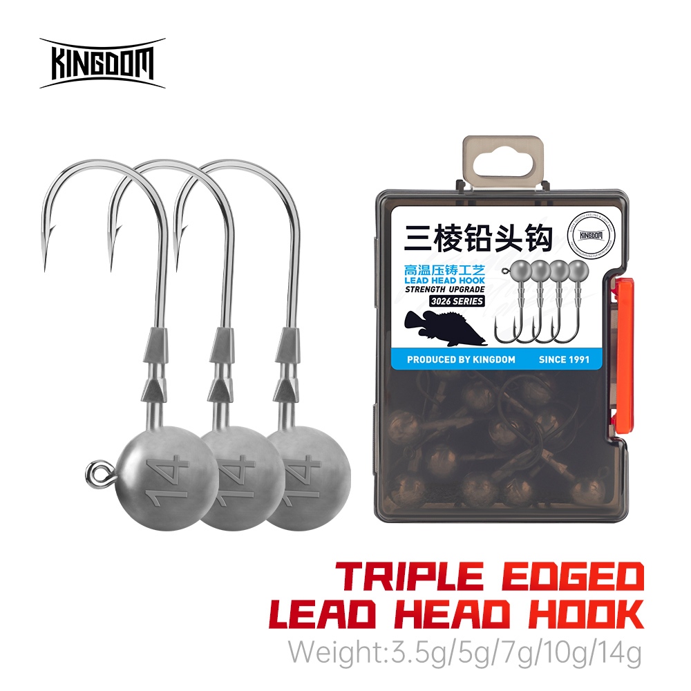 Kingdom Triple Edged Lead Head Hook Fishing Hook 15pcs/box 3.5g 5g 7g ...