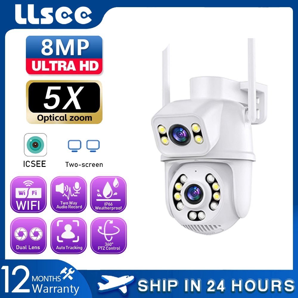 LLSEE ICSEE dual lens 8MP 4K wireless WIFI waterproof outdoor CCTV home ...