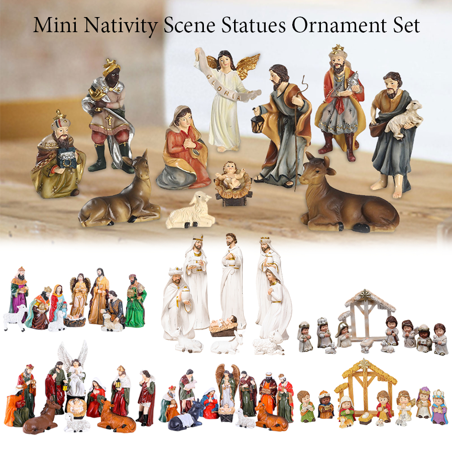 Mini Nativity manger Scene statues Set Tabletop Ornament Jesus' birth ...