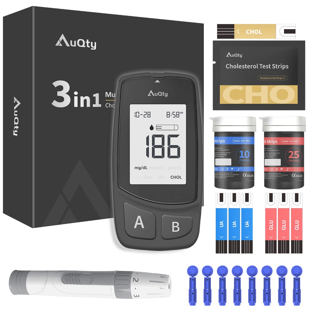 Upgraded 3 in 1 Multifunction Cholesterol Uric acid Blood Sugar Meter ...