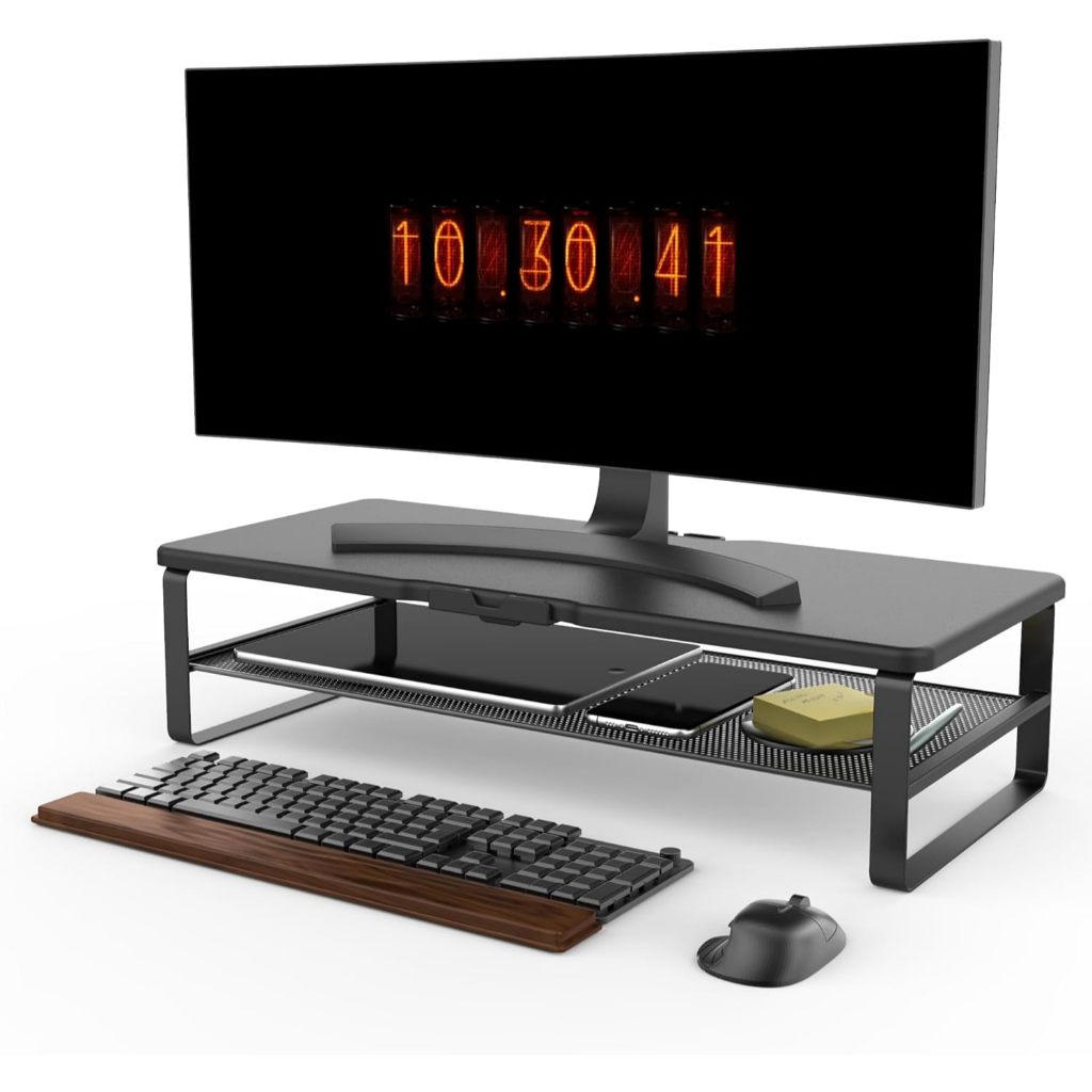2-Tier Monitor Stand Riser Wood Laptop Stand Computer Stand Monitor ...