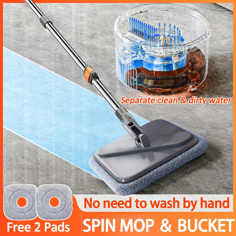 💯Truly hands-free💯 Spin Mop Lantai Mop Rotating Mop Flat Mop Spinner ...