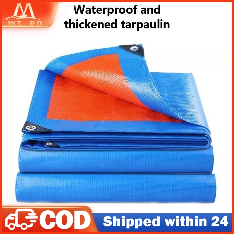【WT PO】6FT - 18FT Blue Orange Canvas PE Canopy Tarpaulin Sheet Water ...