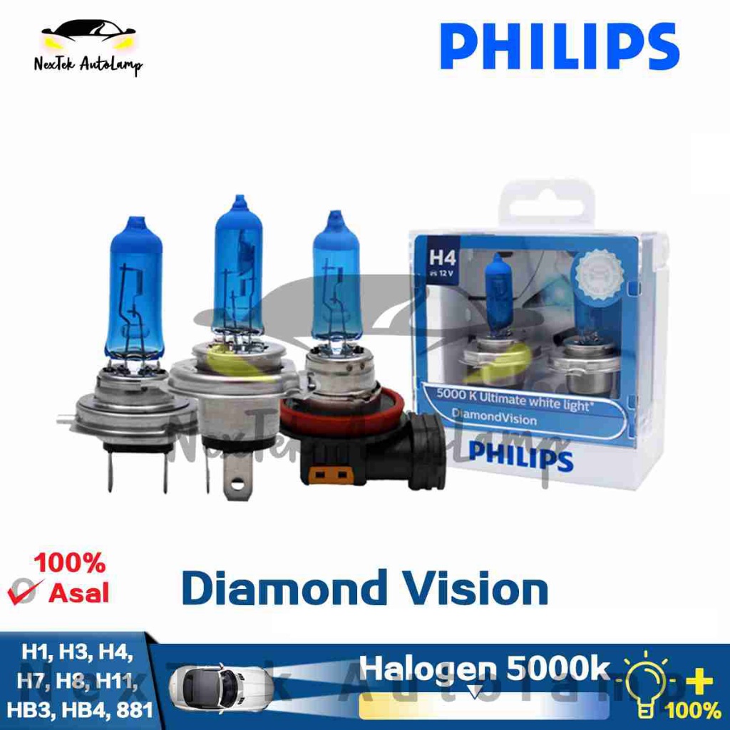 Philips Diamond Vision H1 H3 H4 H7 H8 H11 HB3 HB4 H27/2 12V 55W 5000K ...