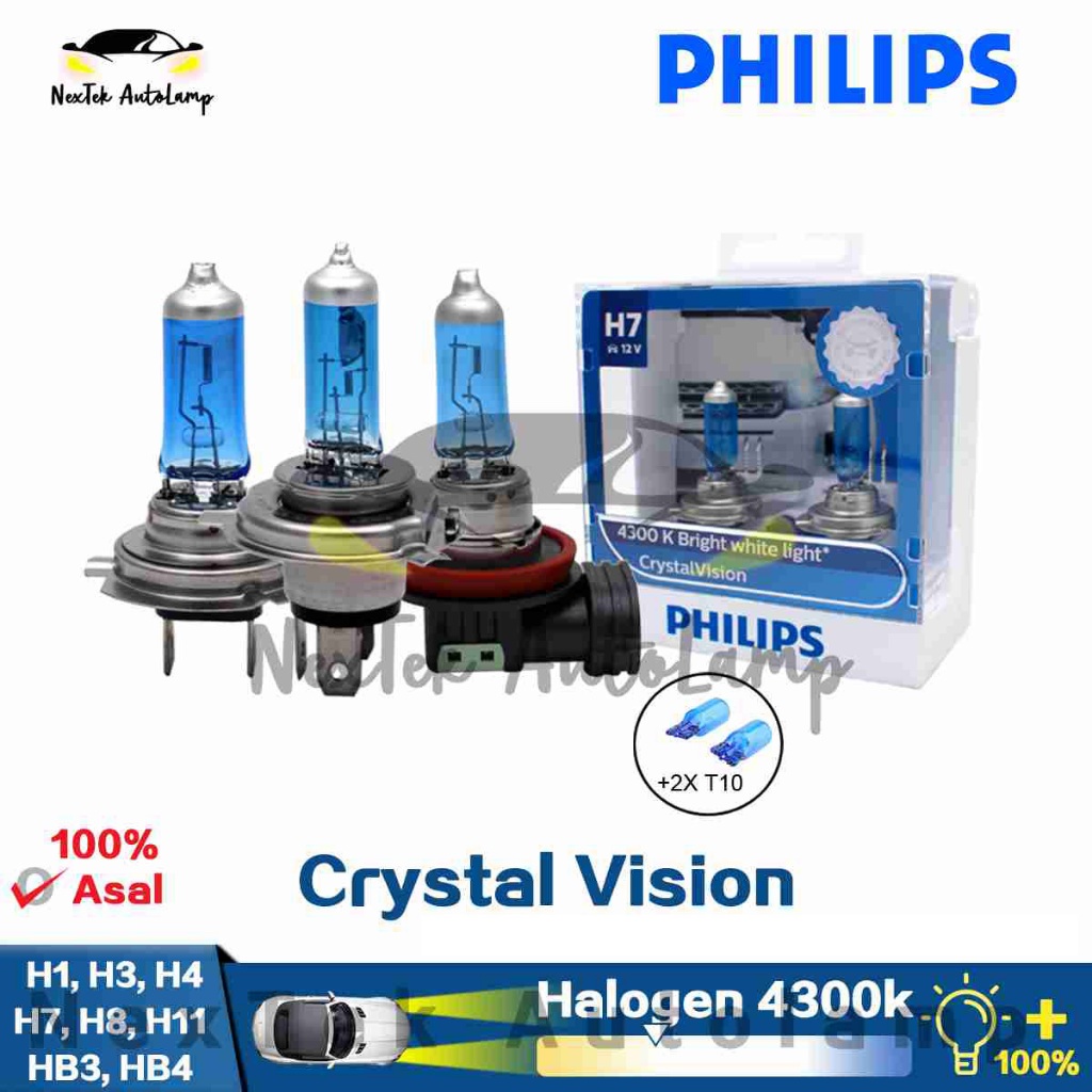 Philips Crystal Vision H1 H3 H4 H7 H8 H11 HB3 HB4 12V 4300K Warm White ...