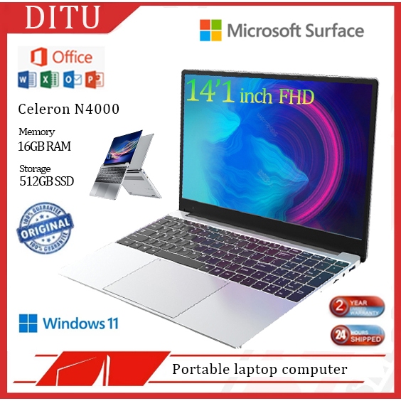 DITU windows 11 Laptop 14'' 16GB+256/512 SSD Celeron N4000 2.6GHZ for ...