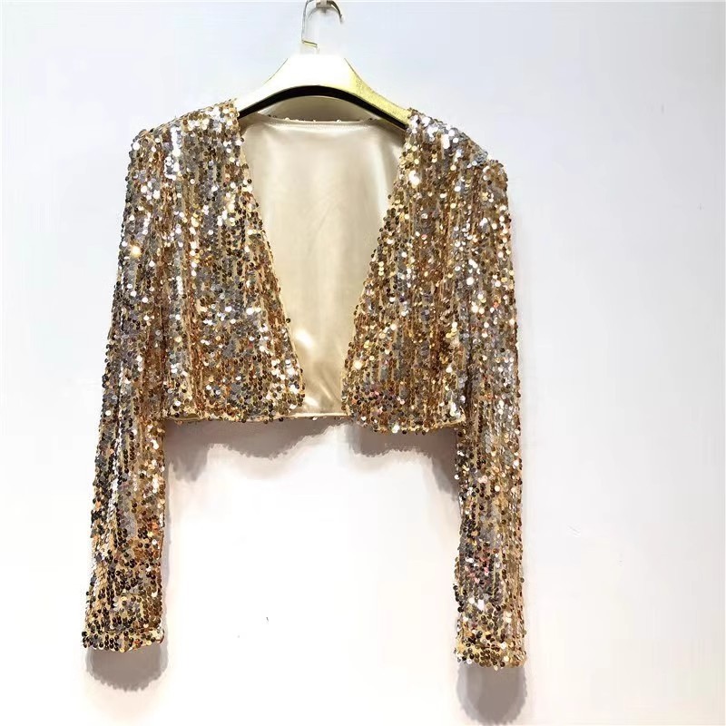 S- XL glitz glamour Top V neck night outfit for women Glitter Long ...