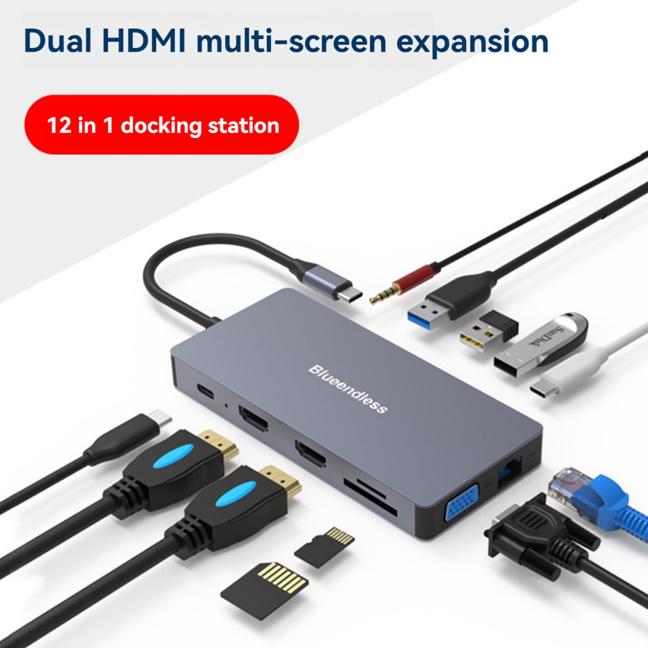 12-in-1 Dual HDMI HD Docking Station type-c docking station 12-in-1 ...
