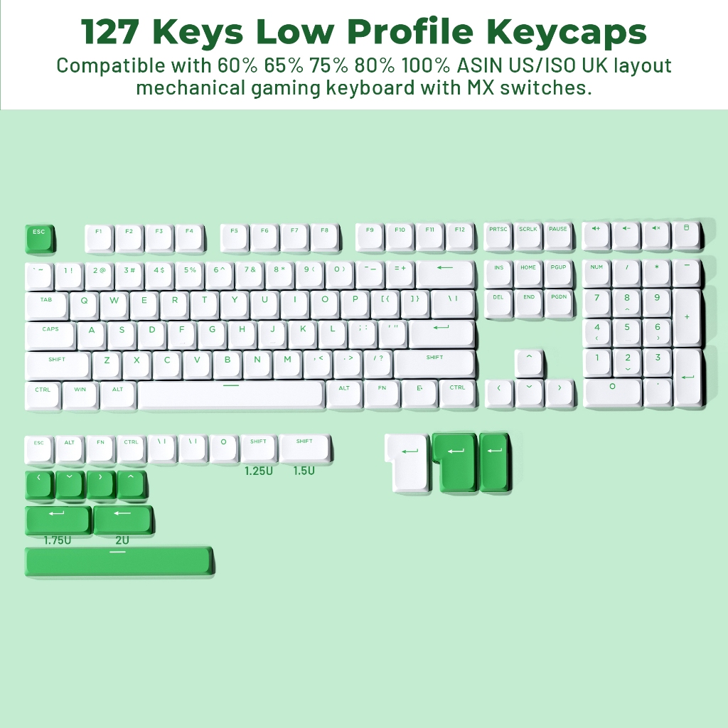 XVX Skyline Series Low Profile Keycaps Double-shot Keycap 127-key ...