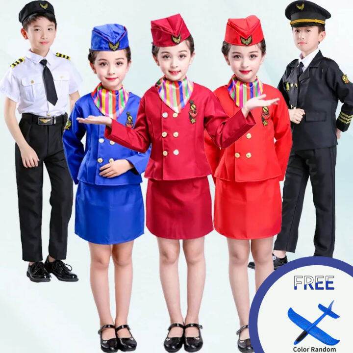 Pilot Career Costume For Kids Flight Attendant Role Play Boy Girl ...