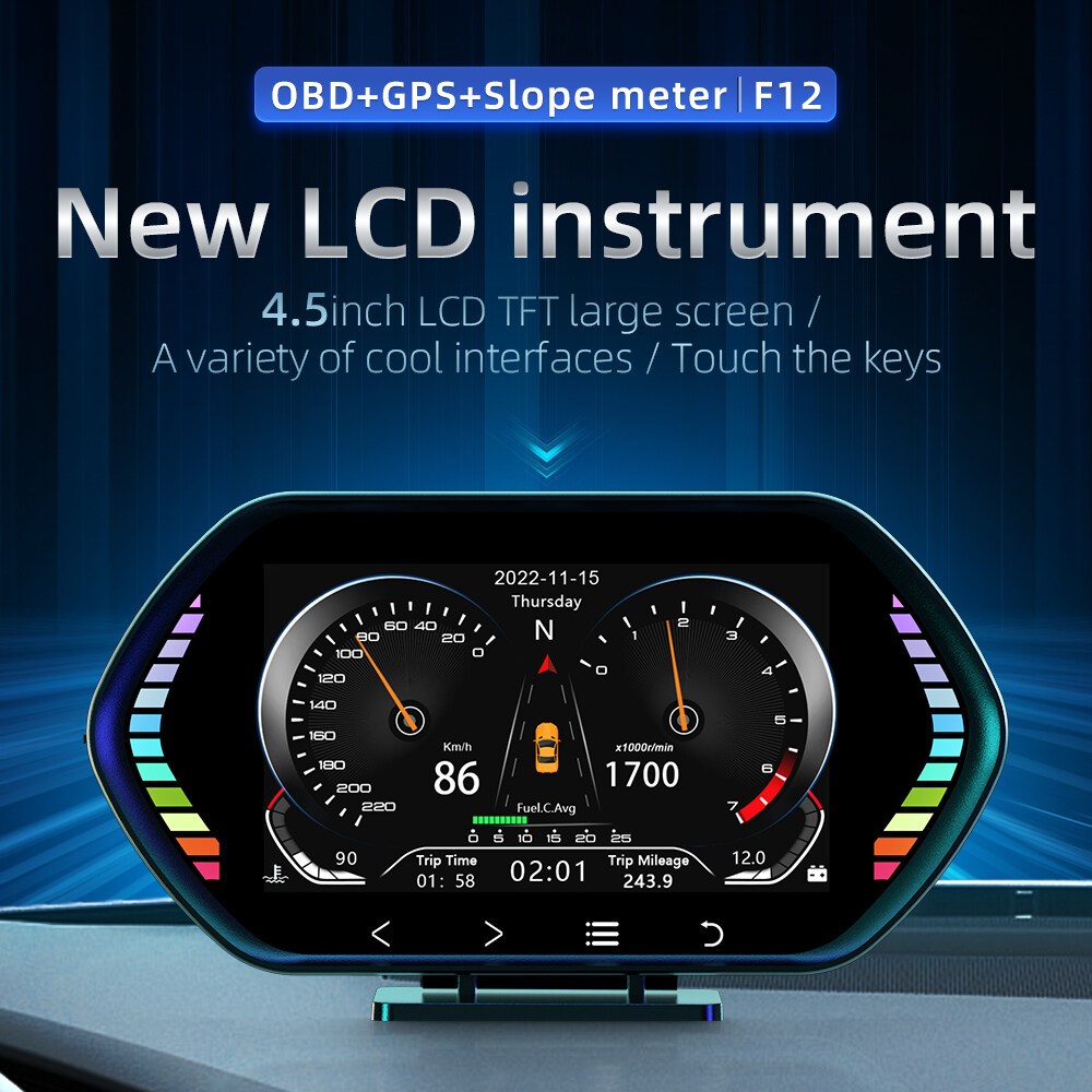 Universal OBD+GPS 4.5Inch Smart Gauge HUD F12 Upgrade Version Smart ...