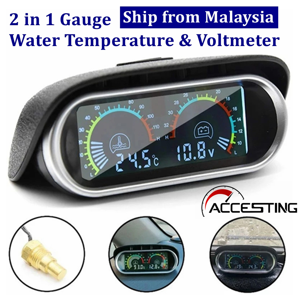 🚚2 in 1 Water Temperature & Voltmeter, Car LCD Horizontal Digital Water ...