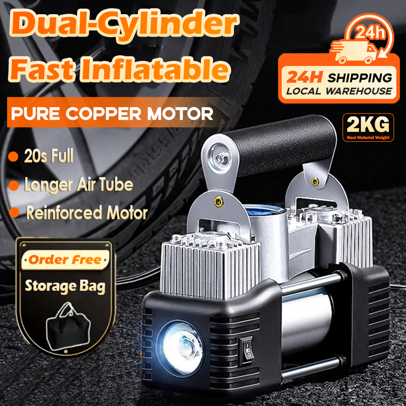 SOARFLY HEAVY DUTY Double Cylinder Portable Car Tyre Inflator Air Pump ...