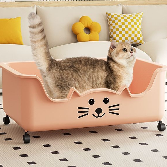 Cat Litter Box Oversized Fully Open Semi-Enclosed Toilet Splash-proof ...