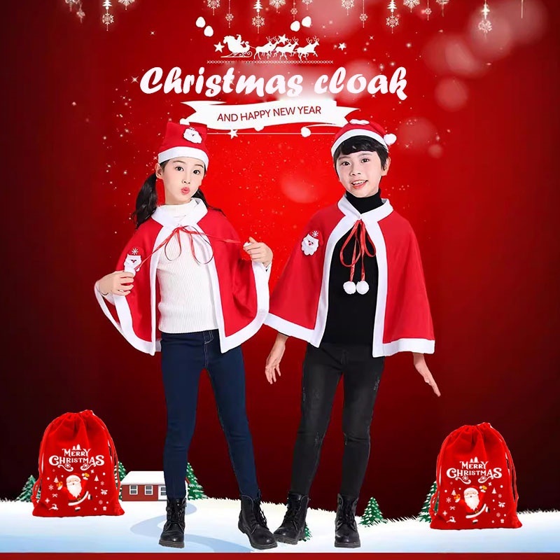 NEW FASHION Kids Christmas Cape Cloak Santa Claus Shawl Cloak For Boys ...