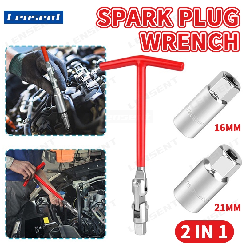 Lensent 2 in 1 Spark Plug Socket Wrench 16mm 21mm Spark Plug Removal ...