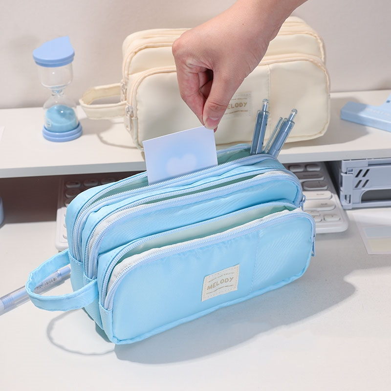 Penlab Staged Type Pencil Bag Pen Case Front Pocket 3 Compartment Cream ...