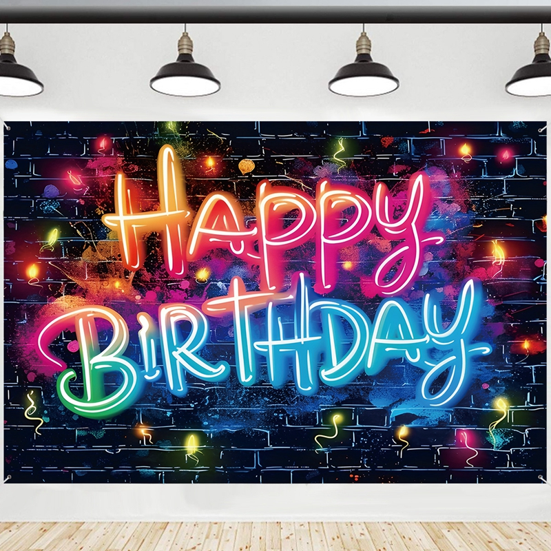 150*100Cm Glow In The Dark Happy Birthday Party Backdrop For ...