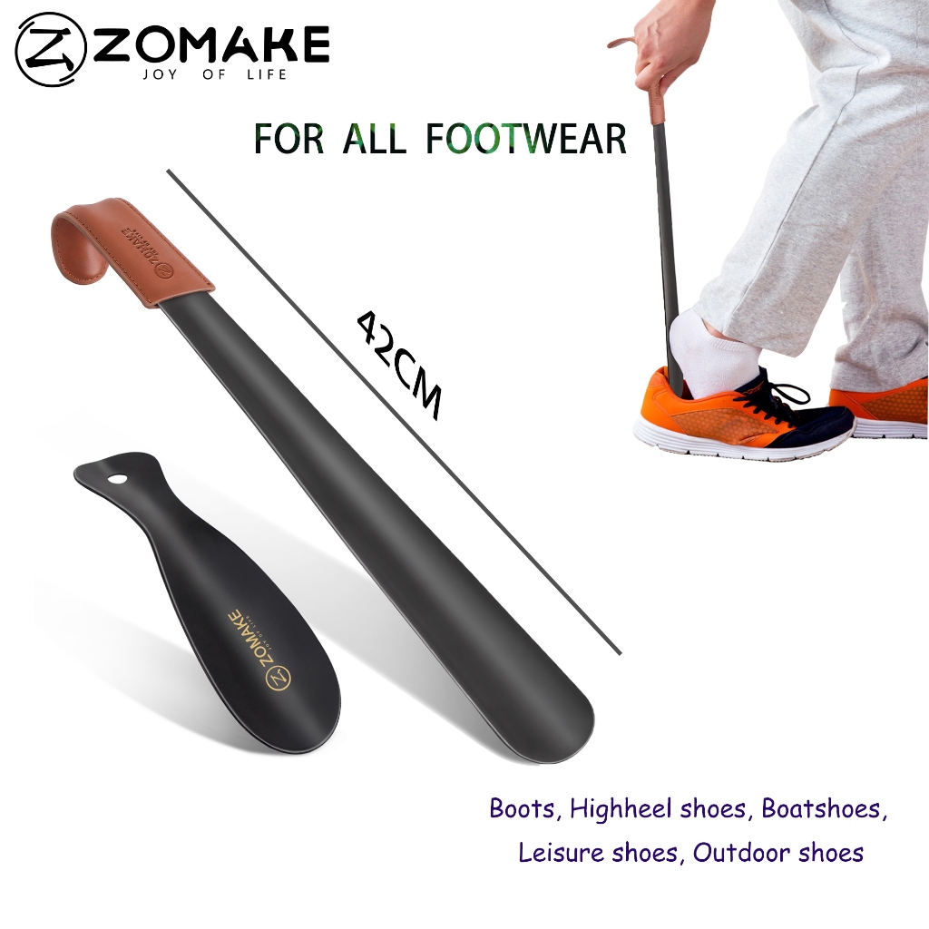 ZOMAKE Long Handle Metal Shoe Horn for Seniors 42cm with Travel Shoehorn 19cm For Boots ...