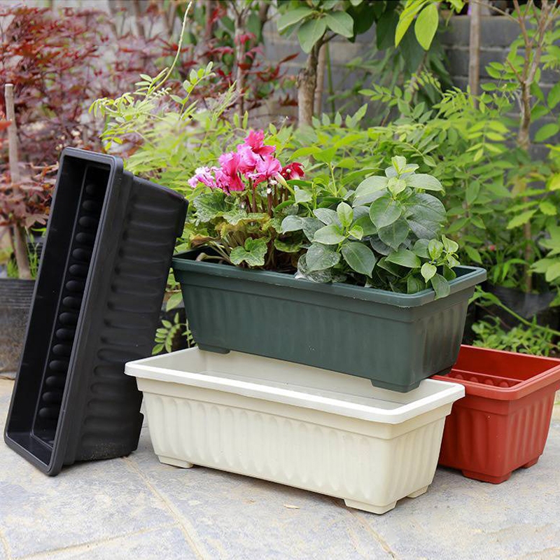 Long Planting Pot Plastic Flower Pot With Tray Flower Vegetable Box ...