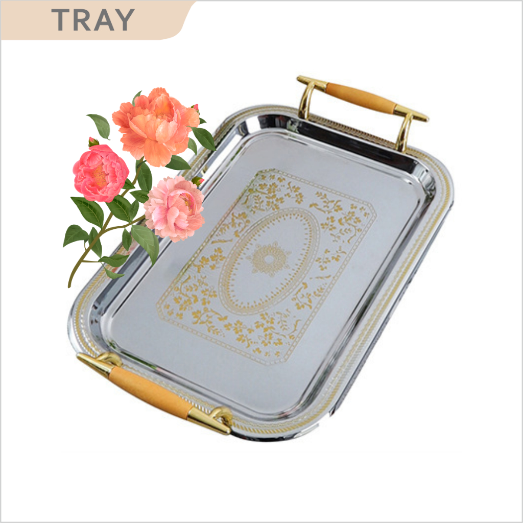 [dulang] European Style Stainless Steel Rectangular Pattern Tray ...