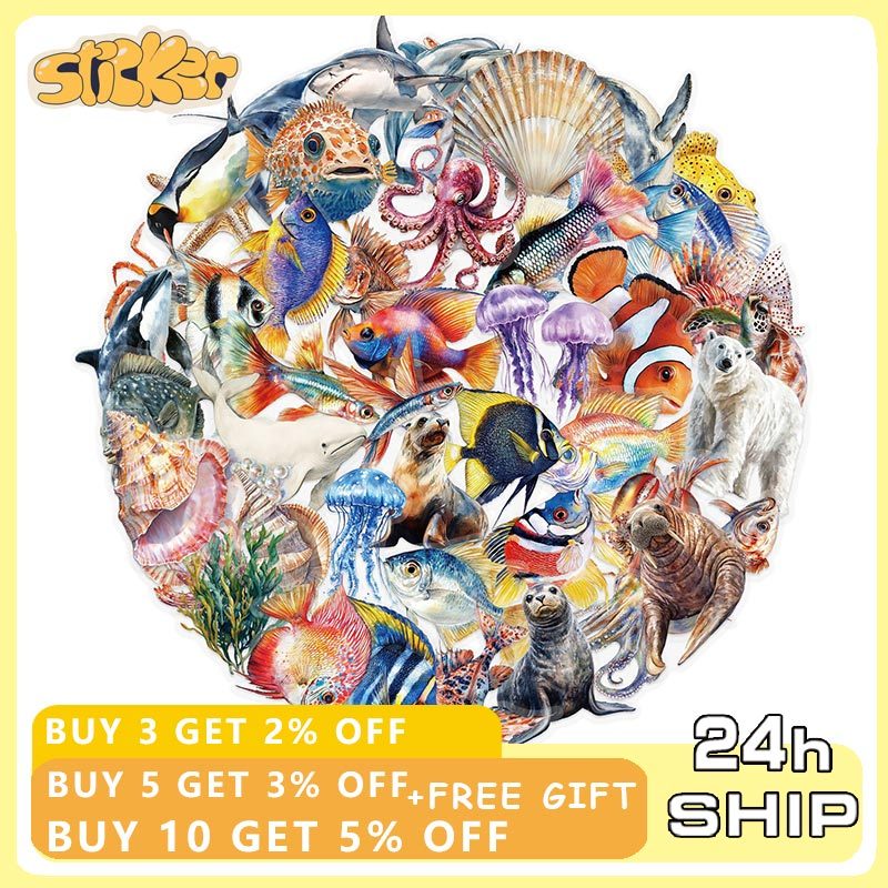 50PCS Marine Life Stickers Octopus Shell Fish Graffiti DIY Luggage ...