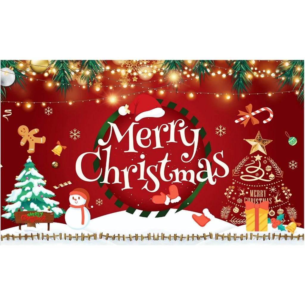 Merry Christmas Banner Red Christmas Photo Backdrop Party Wall ...