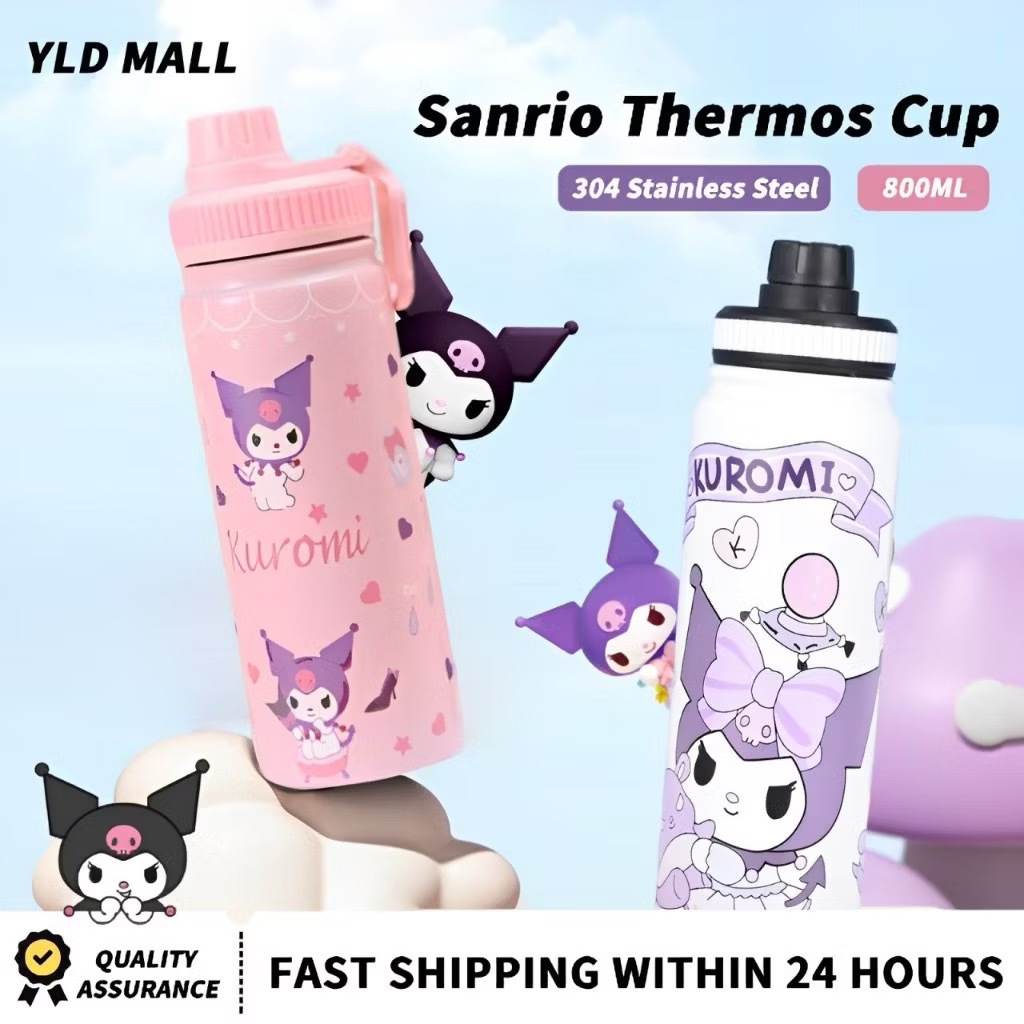 KK Sanrio Melody Kuromi Thermos Botol Stainless Steel Water Bottle Vacuum Insulation Tumbler ...