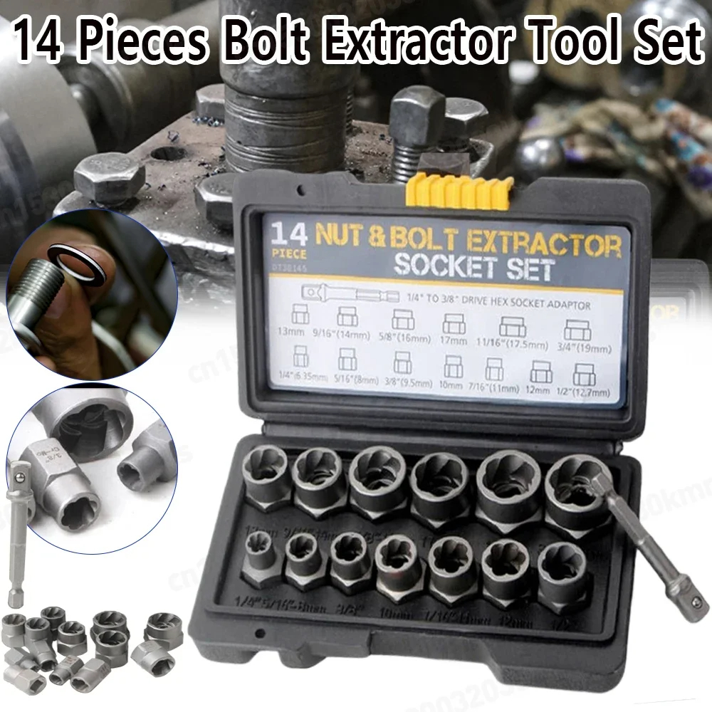 14PCS Impact Nut and Bolt Extractor Socket Set Damage Rust Screw Bolt ...