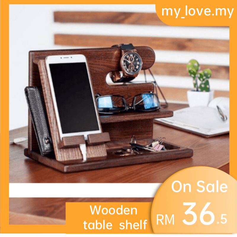 Bedside Organiser Wood Phone Docking Station Key Holder Wallet Stand ...