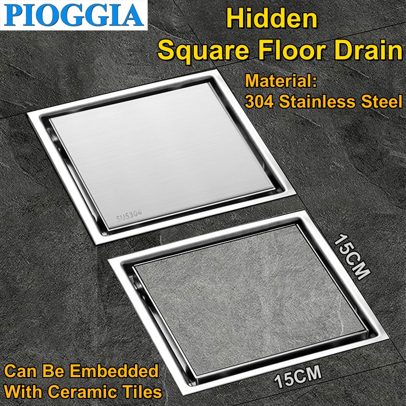 PIOGGIA Bathroom 15CM/SUS304 stainless steel square invisible floor ...