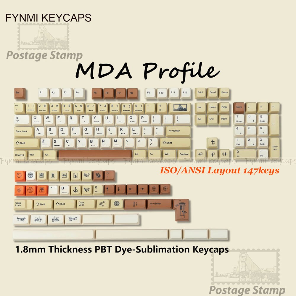 Fynmi ISO/ANSI 147 keys MDA Profile PBT Dye Sublimation Postage Stamp ...