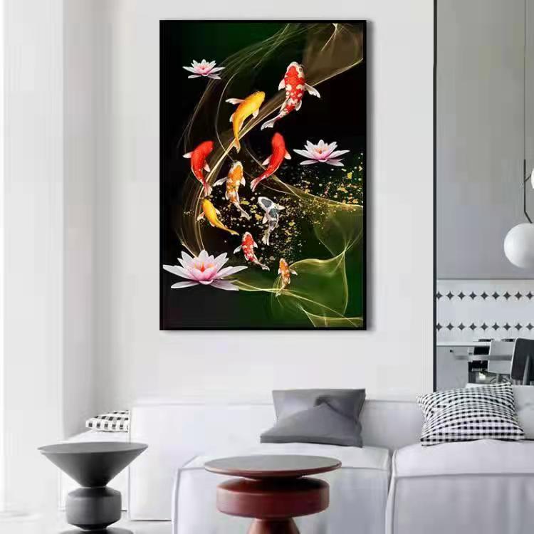 Nine Fish Pictures Chinese Fengshui Canvas Painting With Frame Living ...