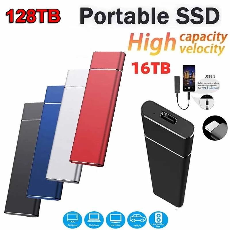 Portable SSD High-speed External Solid State 2TB 8TB 16tb 60tb 128tb Type-C USB3.1 Mobile Hard ...