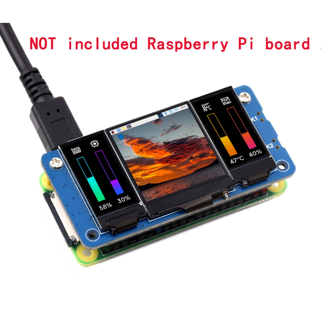 Zero 2 W LCD Expansion Board Triple Screen HAT for RPI RasPi Raspberry Pi Zero 2W 3 Model B Plus ...