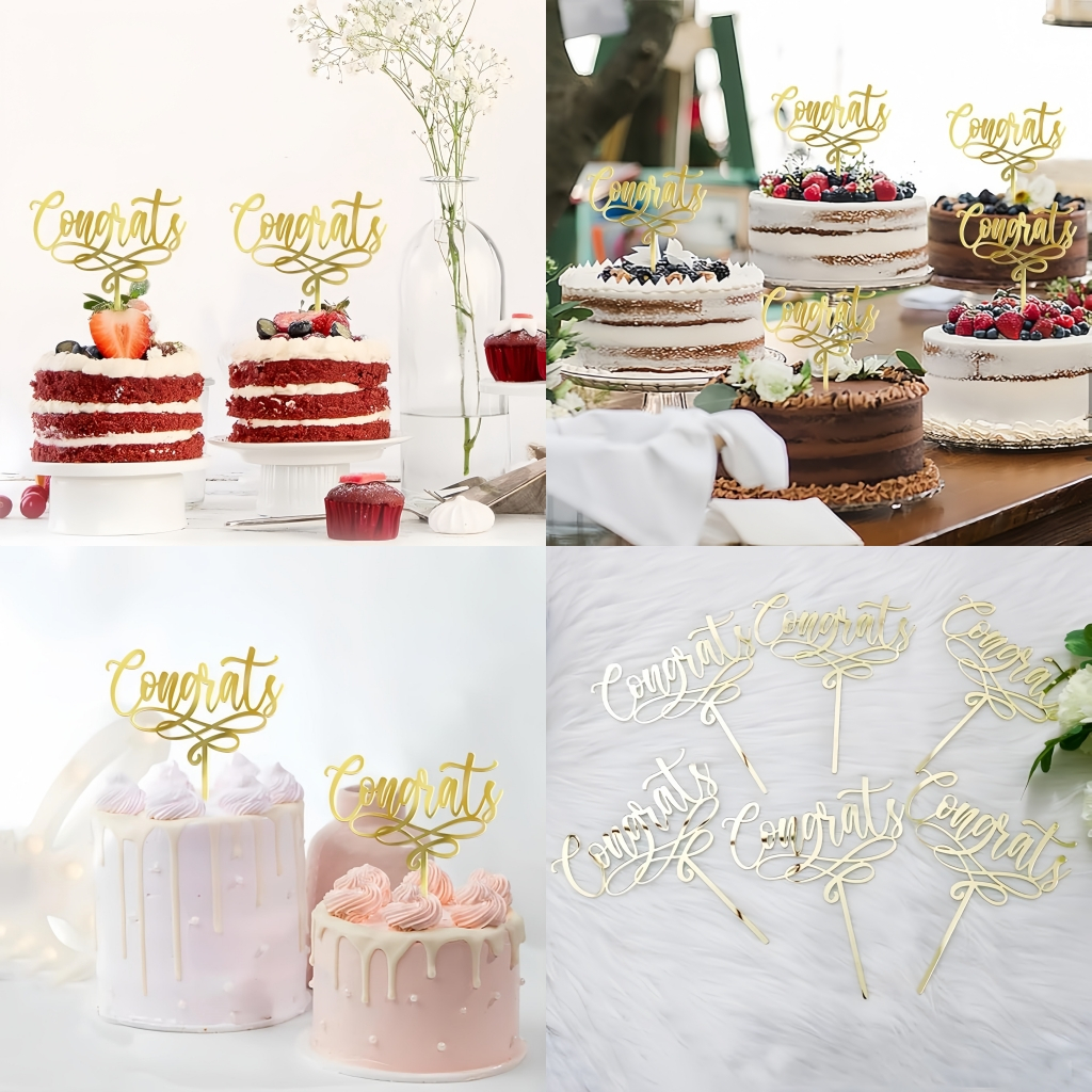 10 Pieces Congrats Cake Topper, Congratulations Acrylic Cake Topper ...