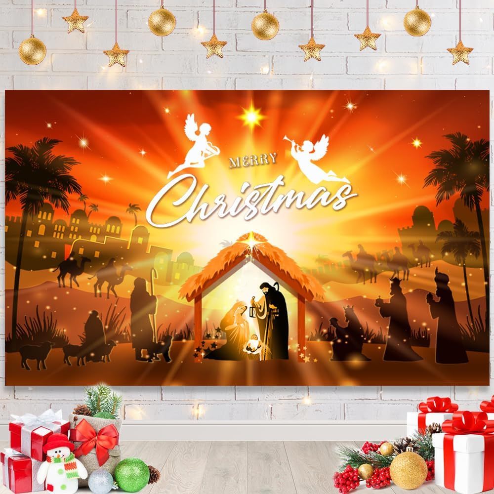 Christmas Nativity Backdrop Party Decoration Merry Christmas Banner ...