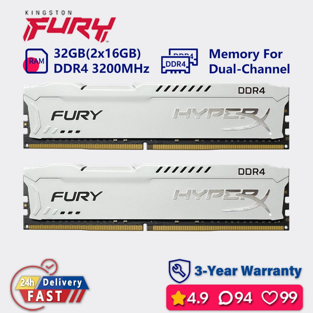 Kingston FURY 16gb 32gb 3200mhz ddr4 Dual channel HYPERX WHITE Desktop memory dimm pc4 25600u ...