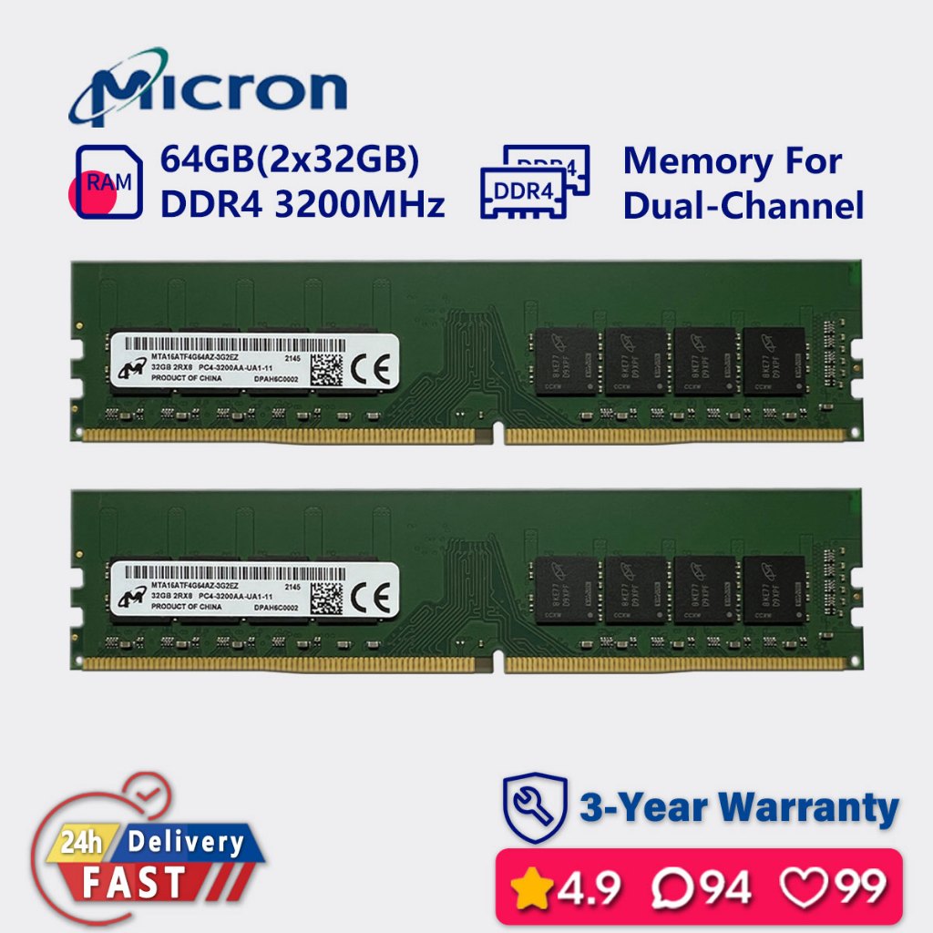 MICRON 16gb 32gb 64gb 3200mhz ddr4 Dual channel Desktop memory dimm pc4 ...