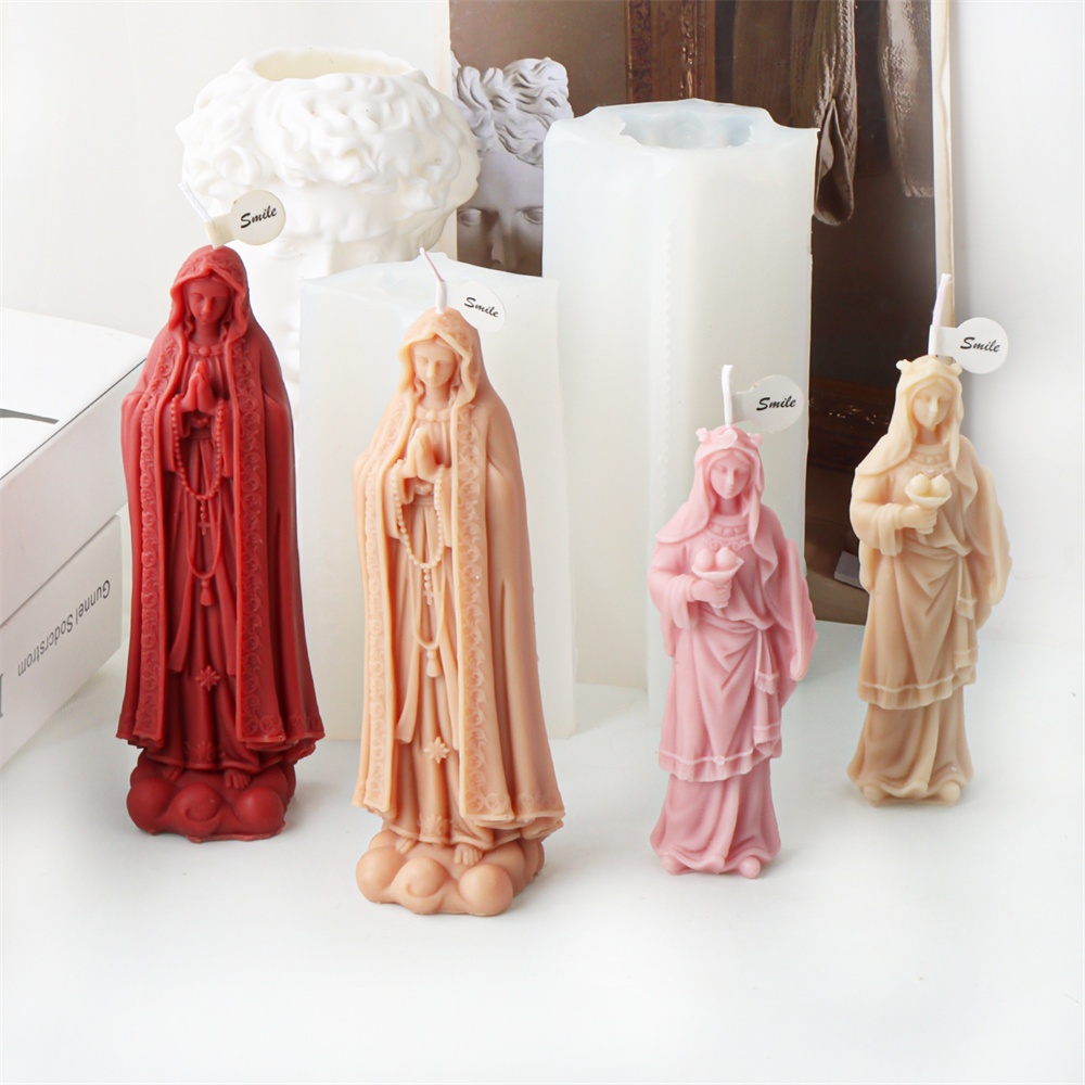 Praying Virgin Mary Silicone Mold Grail-Holding Female Statue Candle ...