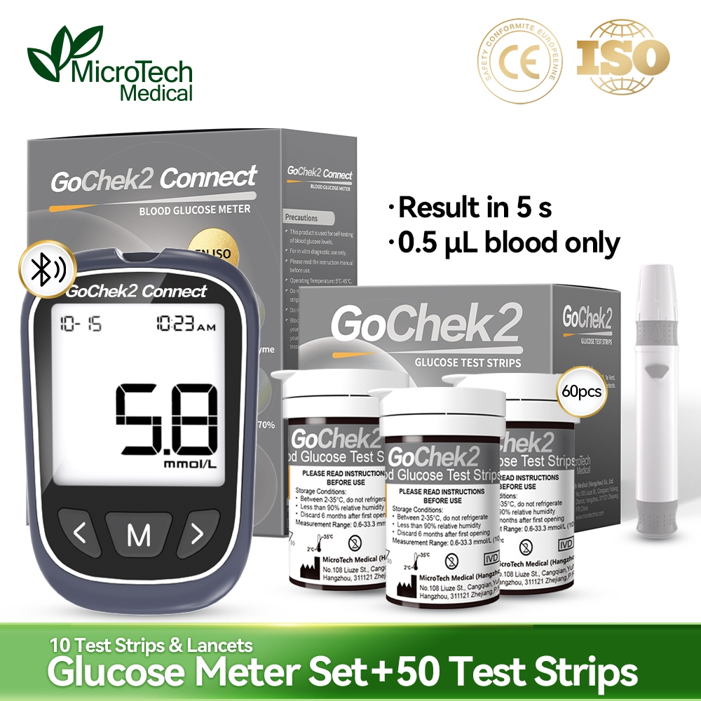 Microtech Medical Gochek2 Connect Blood Glucose Meter With 60pcs Test ...