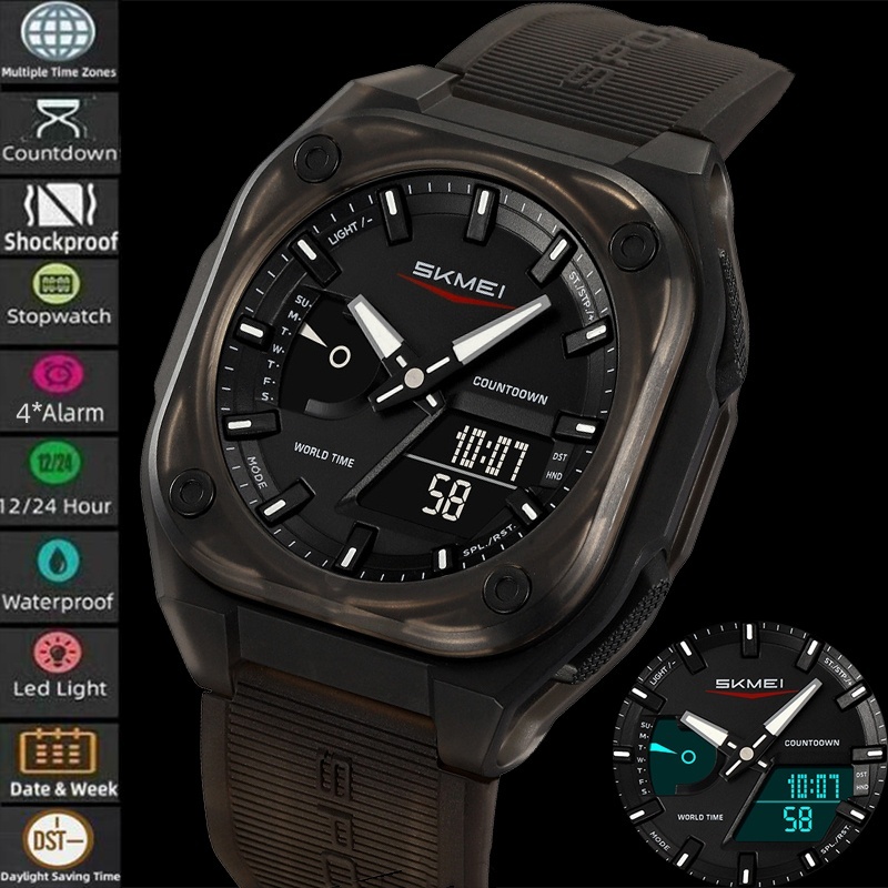 Skmei Multiple Time Zone Mens Sports Watches Analog Digital Display 4 ...