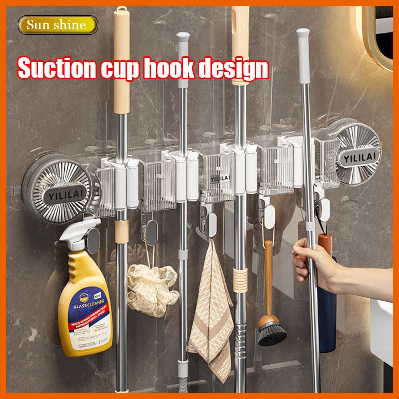 【Ready Stock】Suction Cup mop hooks bathroom rack buckle mop broom ...