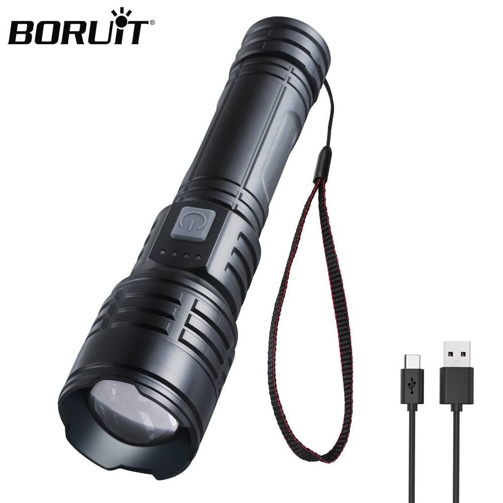 BORUiT Powerful LED Flashlight 600LM Type-C Rechargeable Head ...