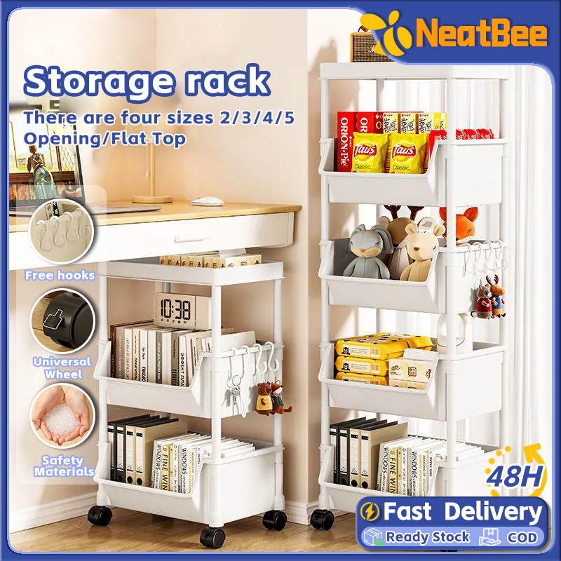 Open Storage Rack Multi-Layer Storage Rack With Wheels Movable Book ...