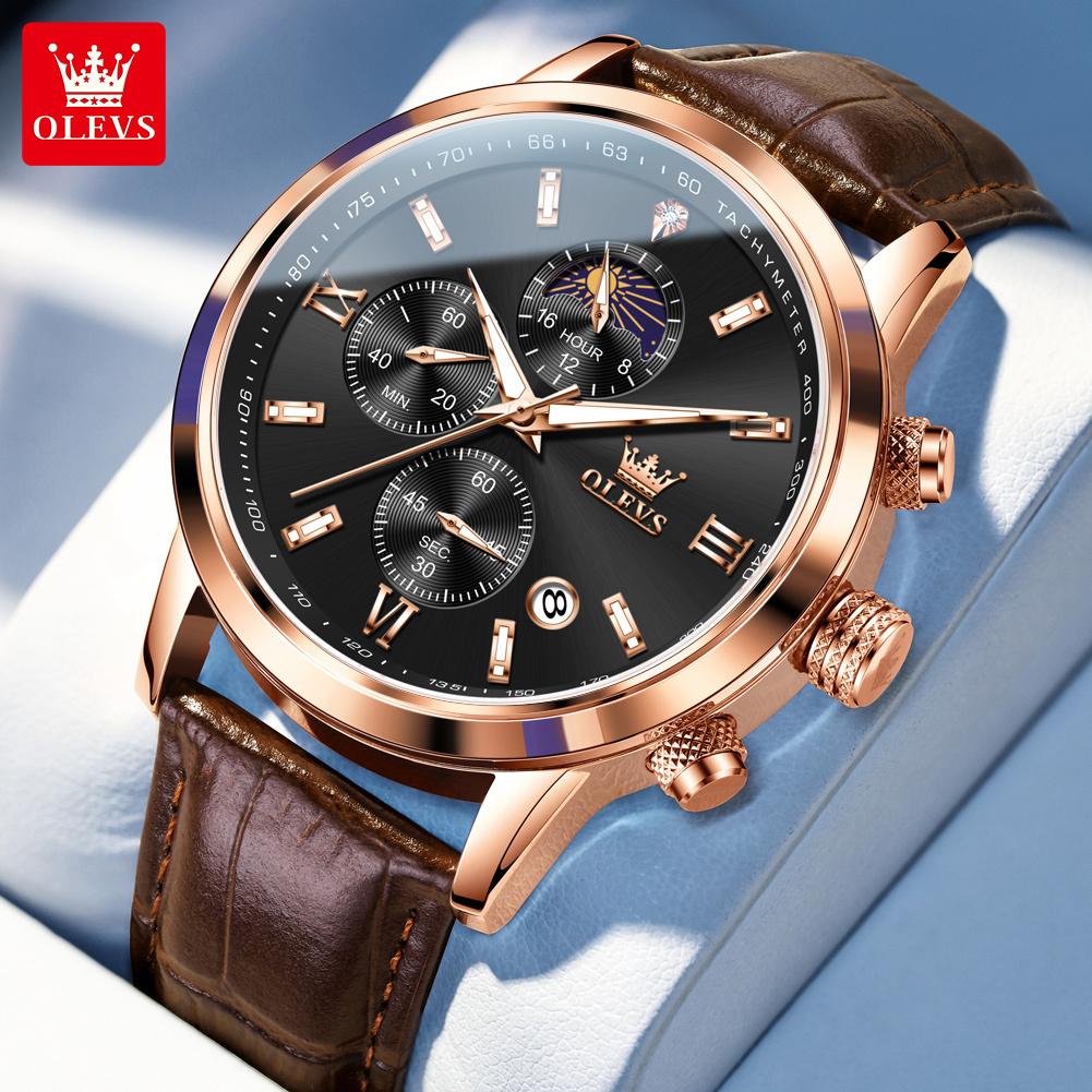 OLEVS 9812 Original Chronograph Quartz Watch For Men Calendar Moon ...