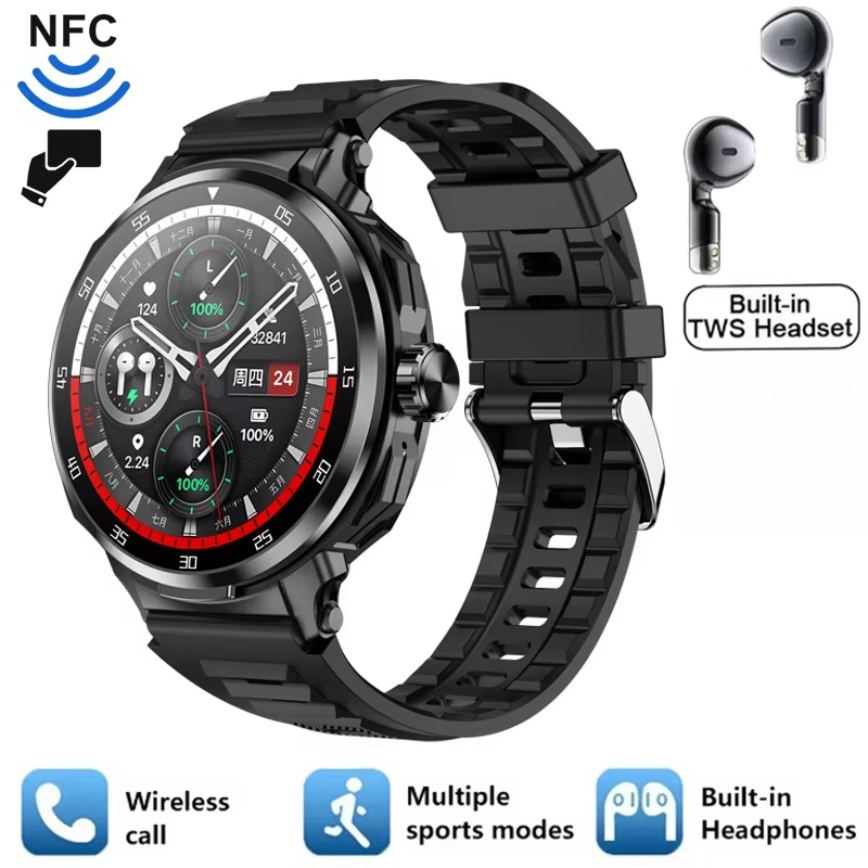 Headset Smart Watch Men TWS 2 in 1 Wireless BluetoothCall Earphone NFC ...
