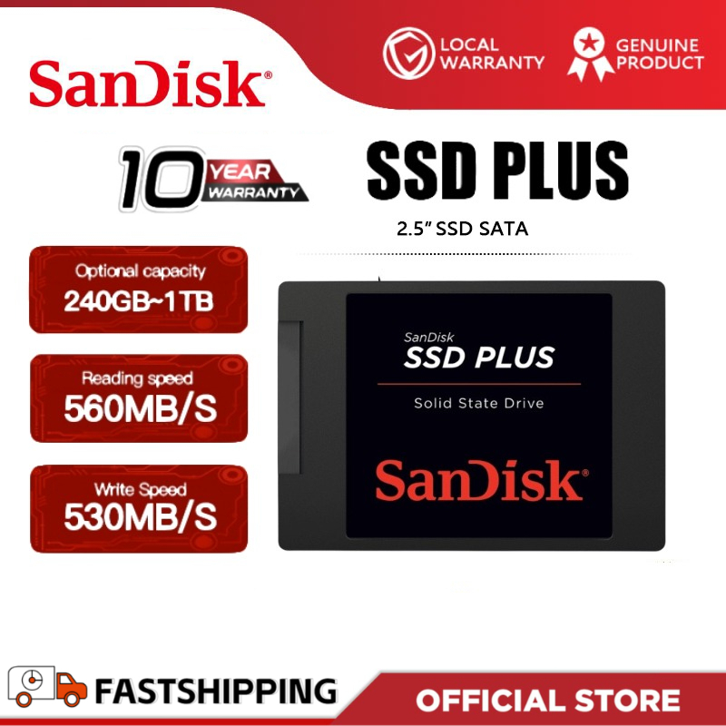 SanDisk SSD PLUS 2.5 500GB/1TB SATA Internal Solid State Drive (SSD) SDSSDA-240G-G26 10Years ...