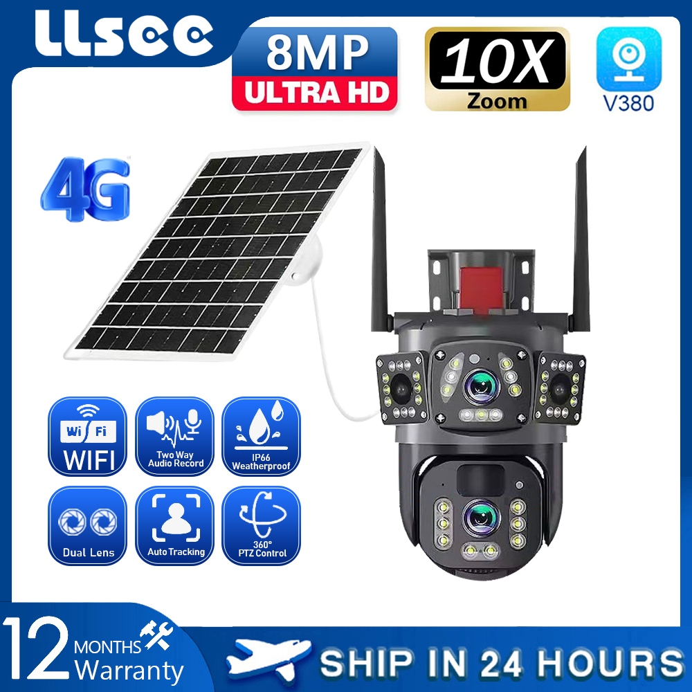 LLSEE V380 Dual Lens 4K Outdoor Night Vision Two-Way Call Solar CCTV Camera | Shopee Malaysia